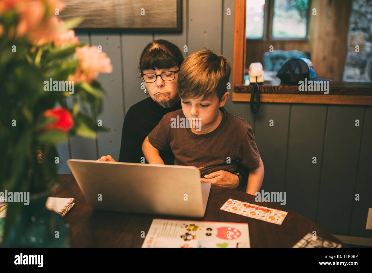 Grandmother grandson laptop hi-res stock photography and images - Alamy