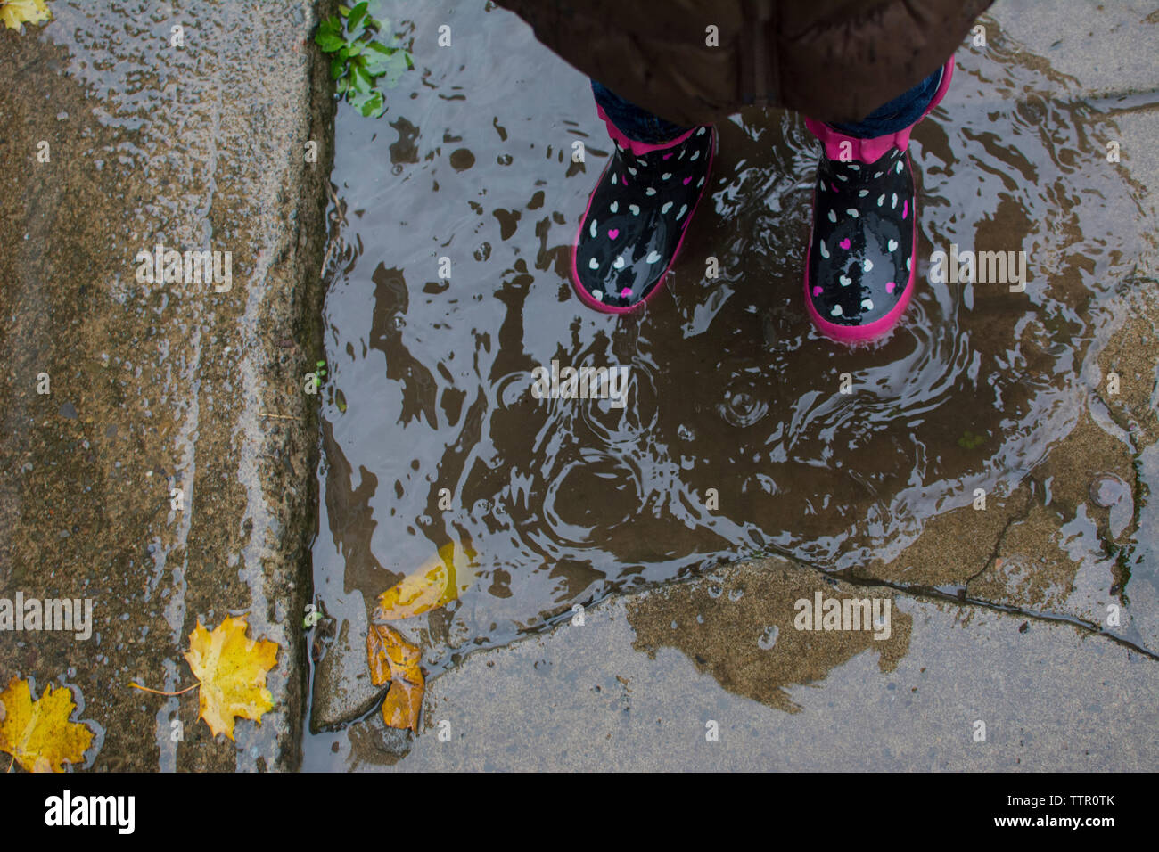 Low section of girl standing in puddle Stock Photo - Alamy