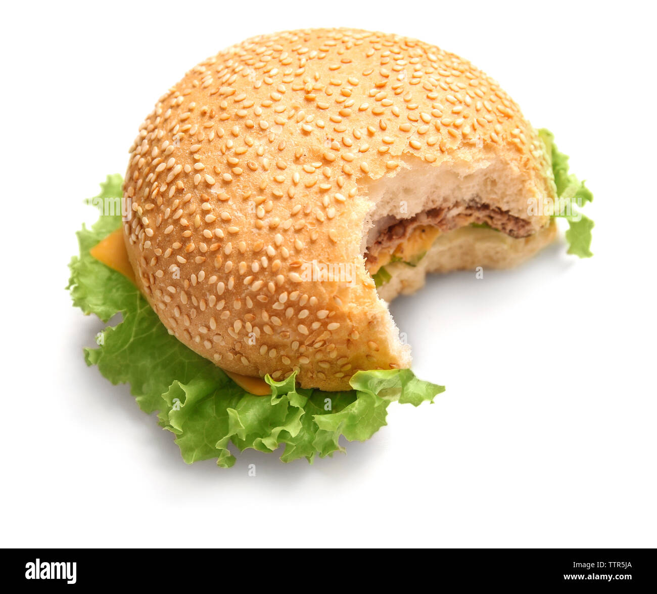 Bitten hamburger isolated on white Stock Photo - Alamy