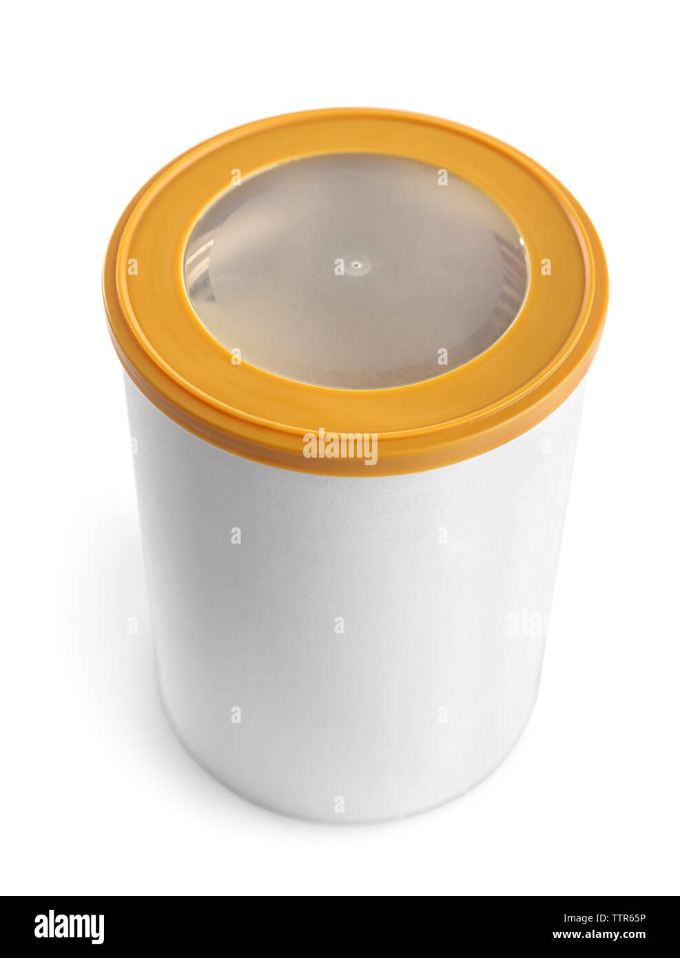 Baby milk formula in can on white background Stock Photo - Alamy