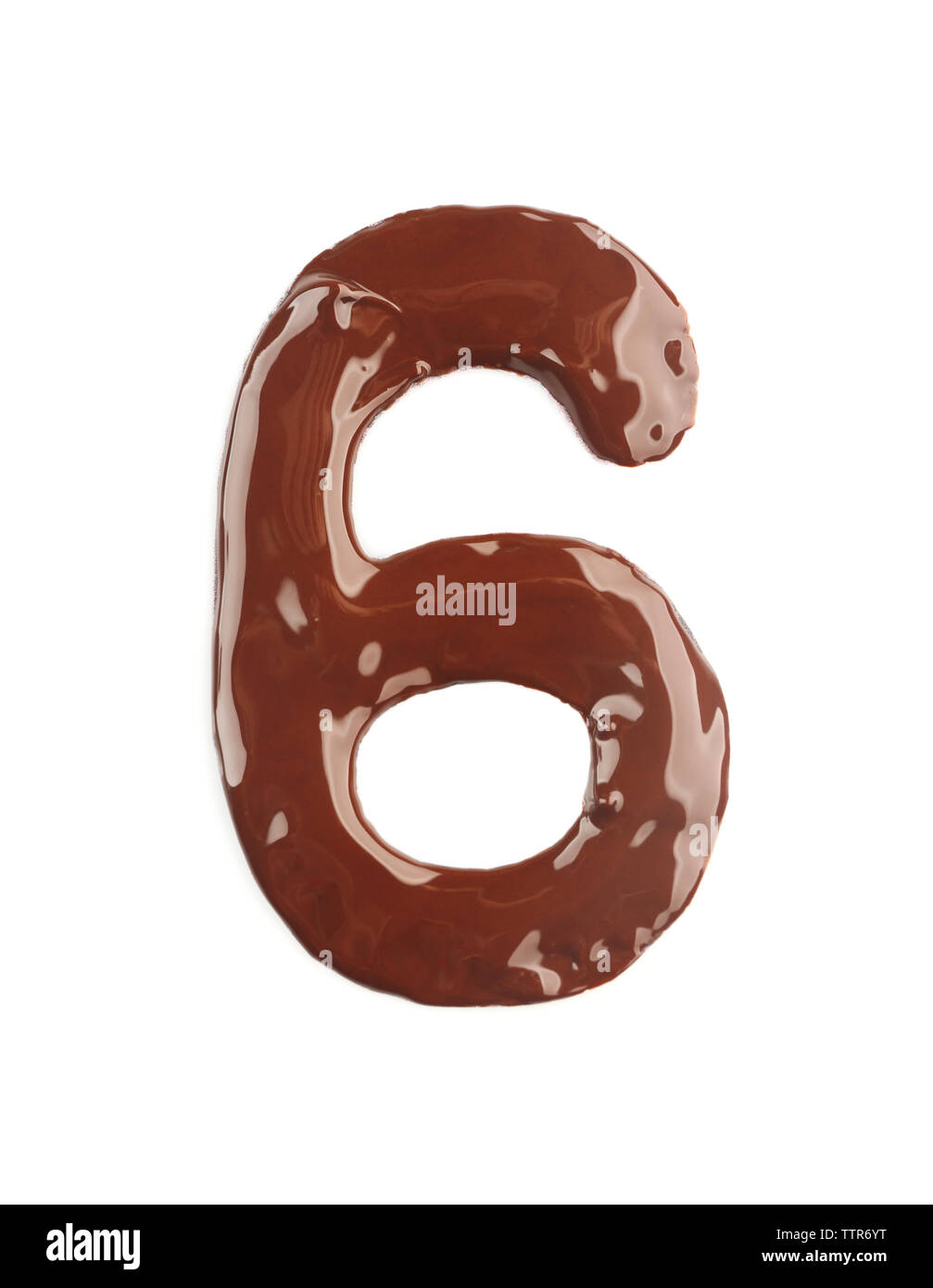 Number six made of liquid chocolate, isolated on white Stock Photo - Alamy