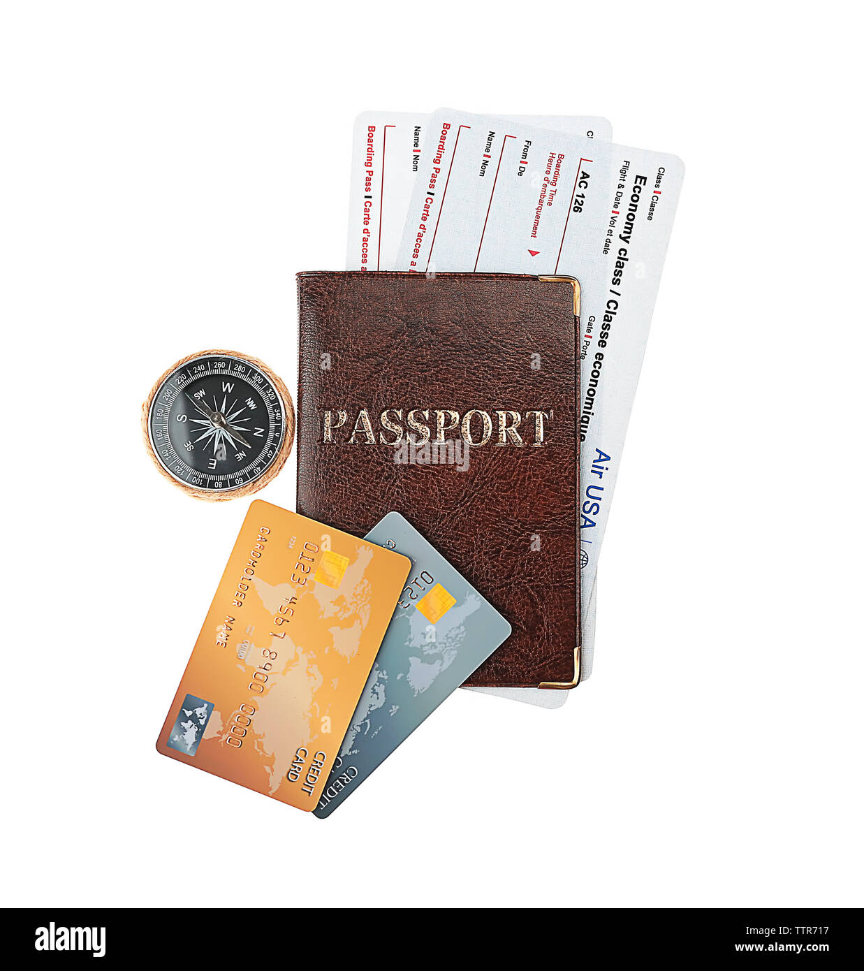 Credit cards with tickets isolated on white Stock Photo - Alamy