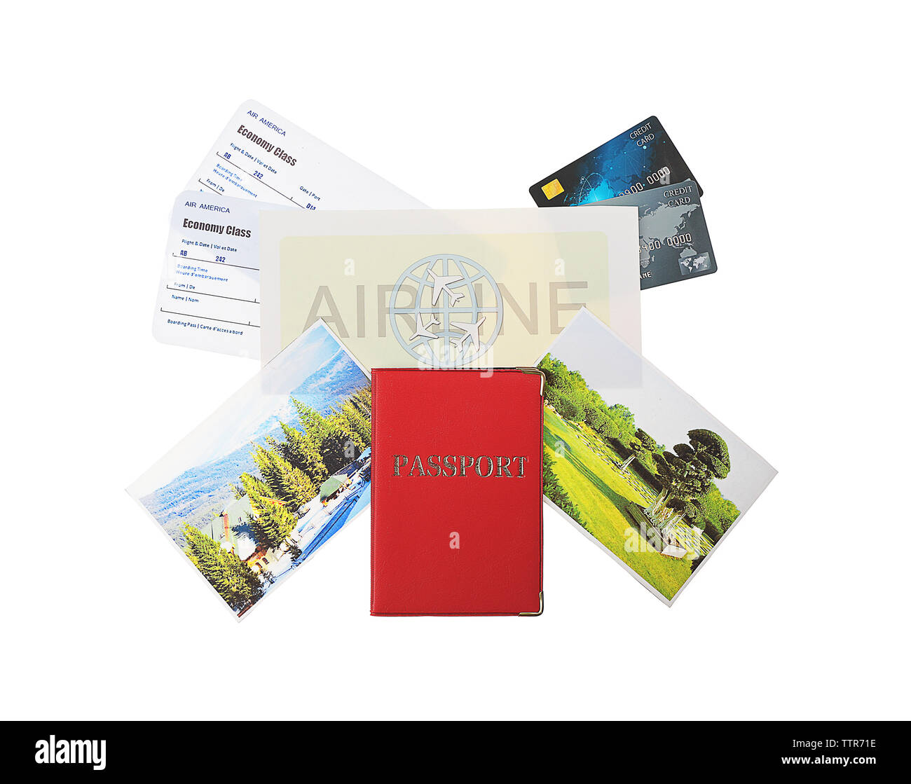 Credit cards with tickets isolated on white Stock Photo - Alamy