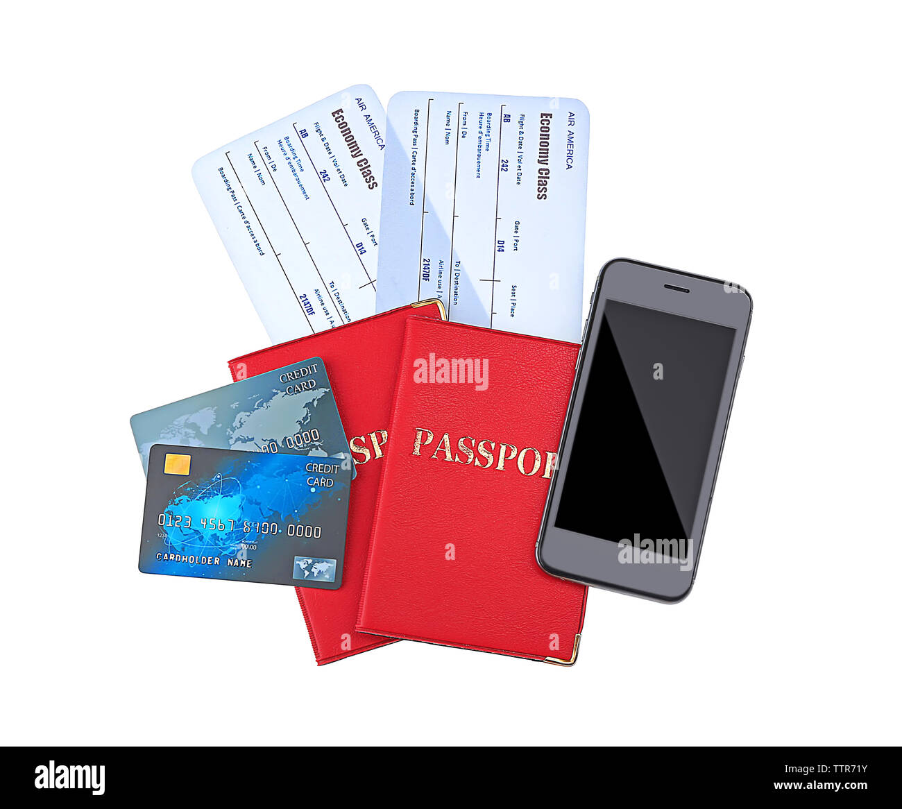 Credit cards with tickets isolated on white Stock Photo - Alamy
