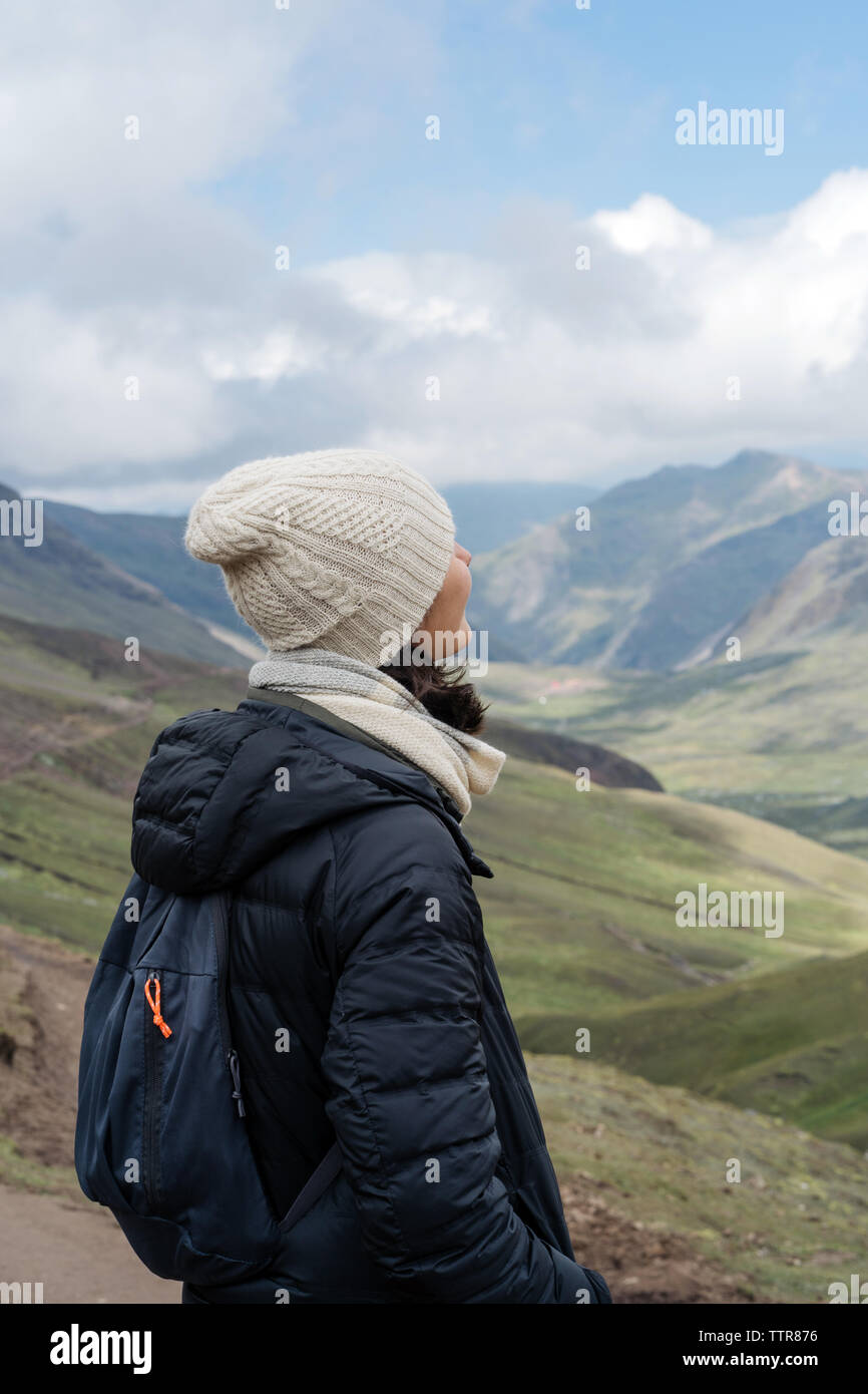 Young Hip Woman Exploring The Andes Mountains Stock Photo - Alamy