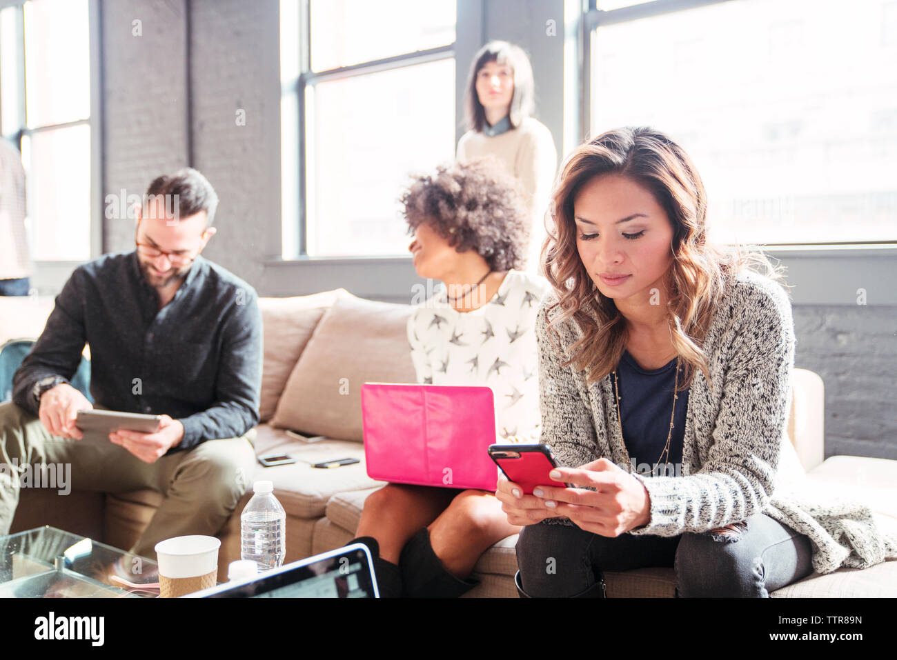business people using technology in office Stock Photo - Alamy