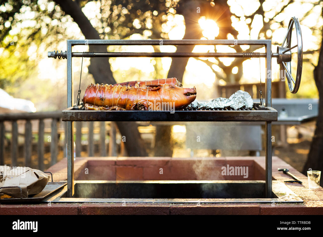 Pork on barbecue grill Stock Photo - Alamy