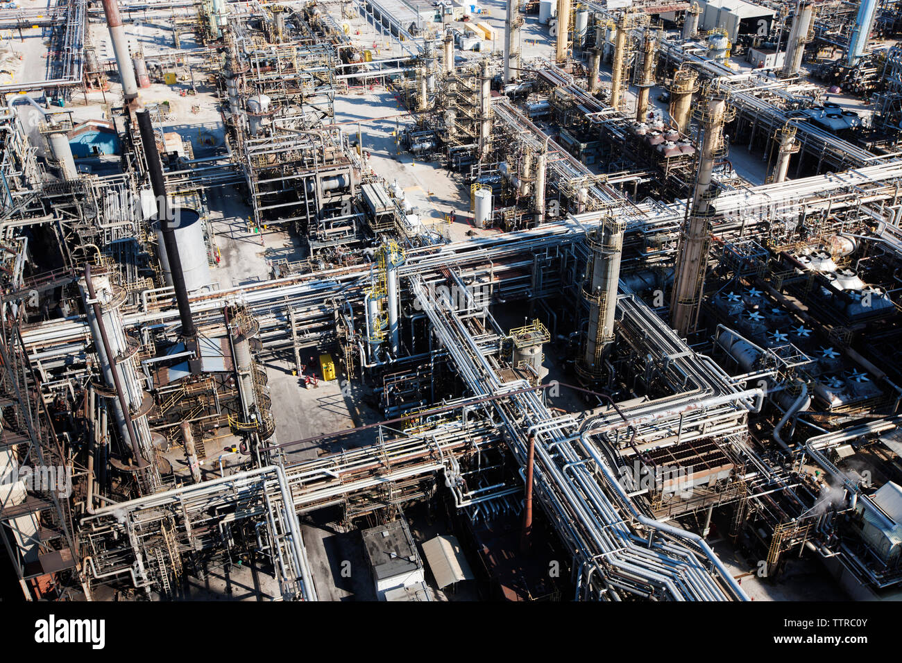 High angle view of oil refinery sunny day Stock Photo - Alamy