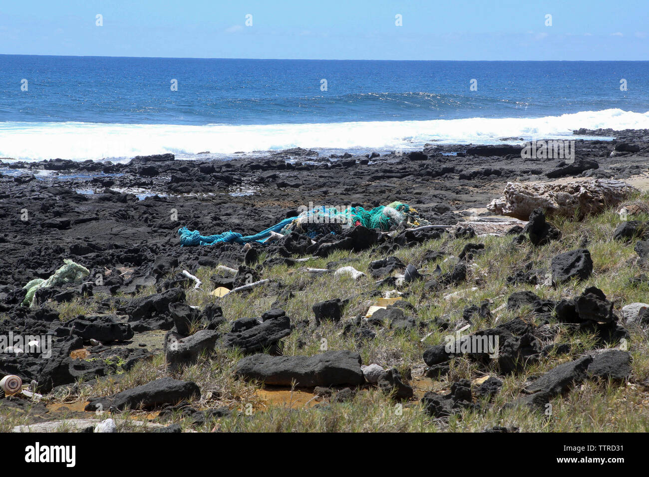 Plastic washed ashore at Papakolea, Kau, Hawaii Island Stock Photo - Alamy