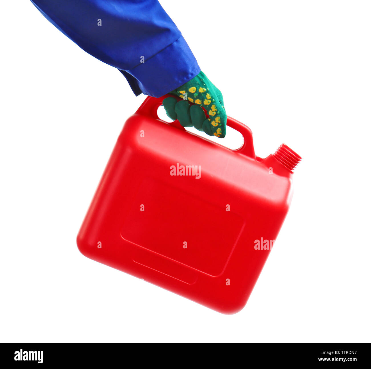 Hand holding jerrycan isolated on white Stock Photo - Alamy