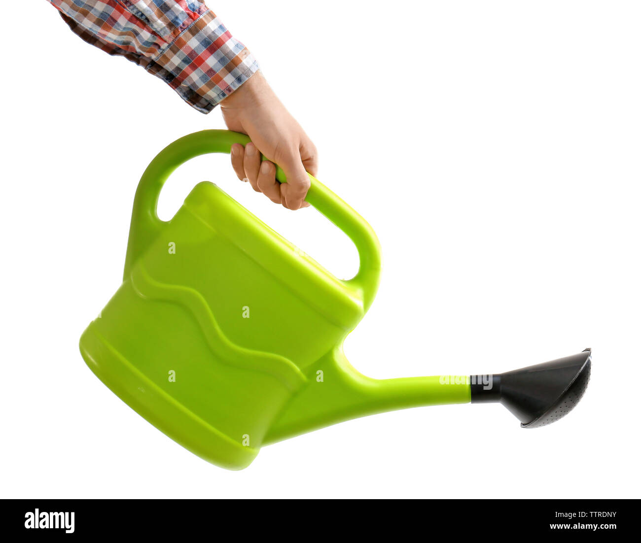 Hand holding watering can isolated on white Stock Photo - Alamy