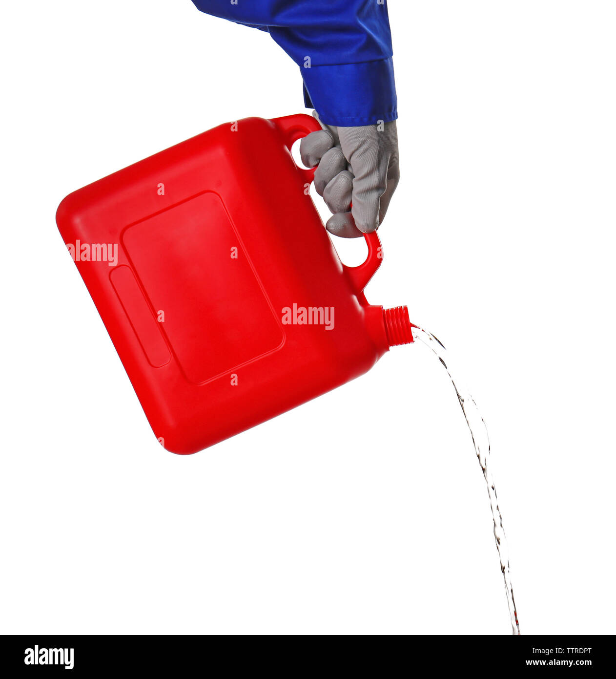 Hand holding jerrycan isolated on white Stock Photo - Alamy