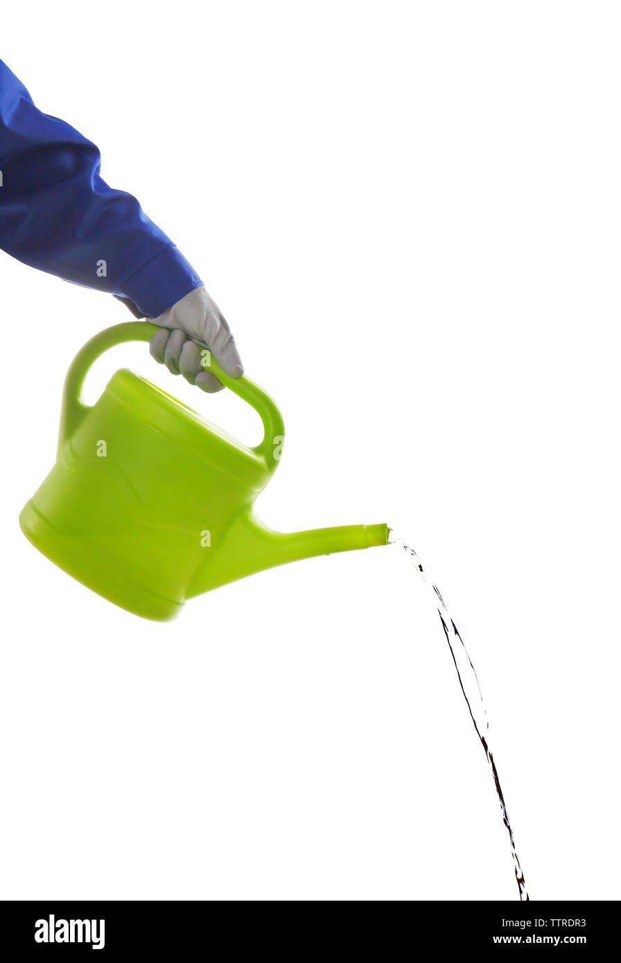 Hand holding watering can isolated on white Stock Photo - Alamy