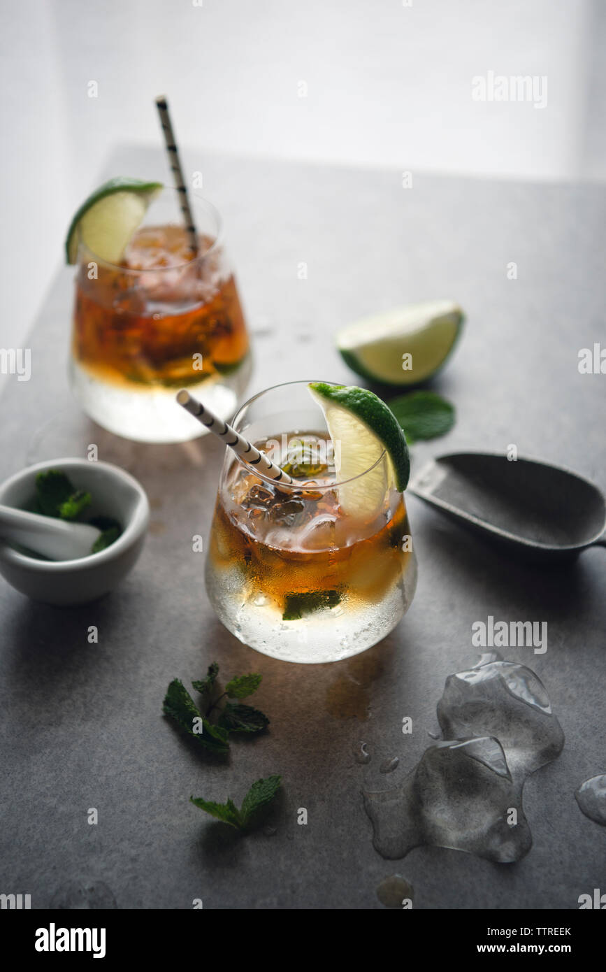 High angle view of golden mojito on kitchen counter Stock Photo - Alamy