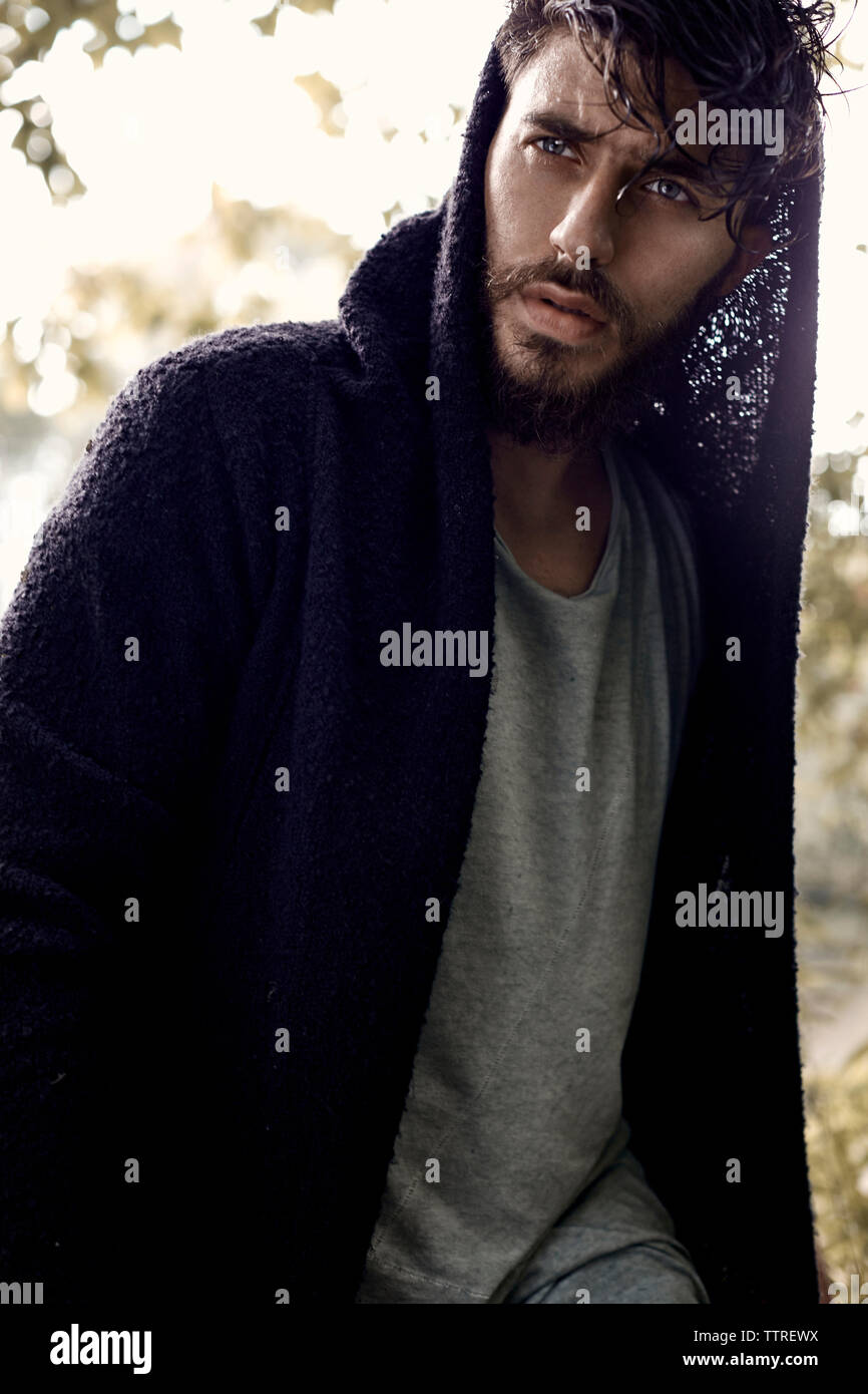 Man beard hood jacket hi-res stock photography and images - Alamy