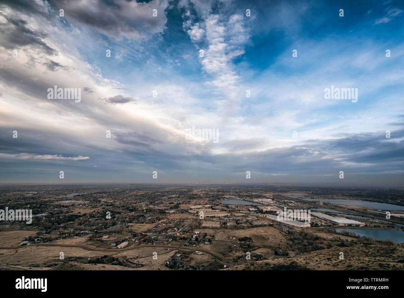 Aerial view of rural landscape against cloudy sky at Denver Stock Photo ...