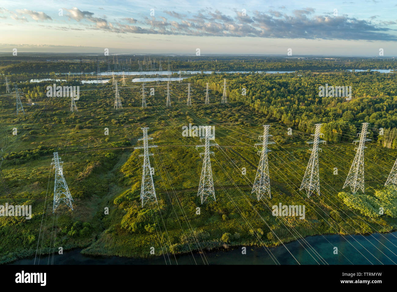 Power Lines From A Dam, St. Lawrence Seaway, near Massena, New York ...