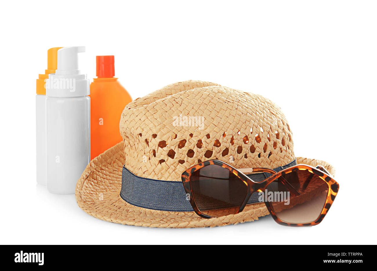 Sun protection accessories, isolated on white Stock Photo - Alamy