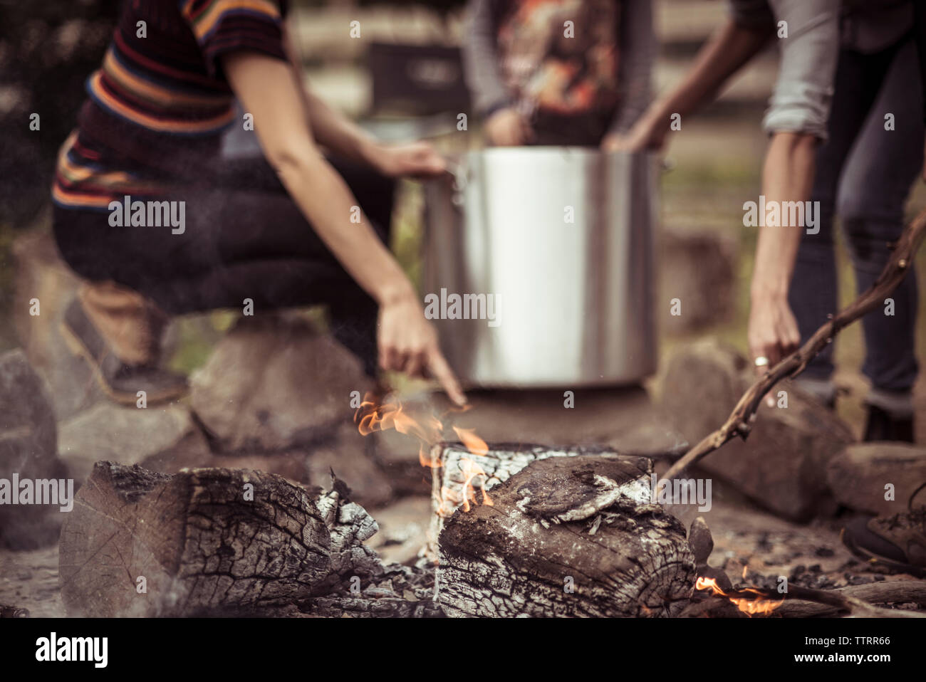Friends camping woods hi-res stock photography and images - Alamy
