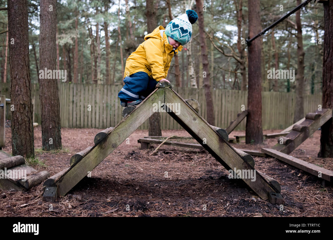 Boy playing on ladder at playground Stock Photo - Alamy