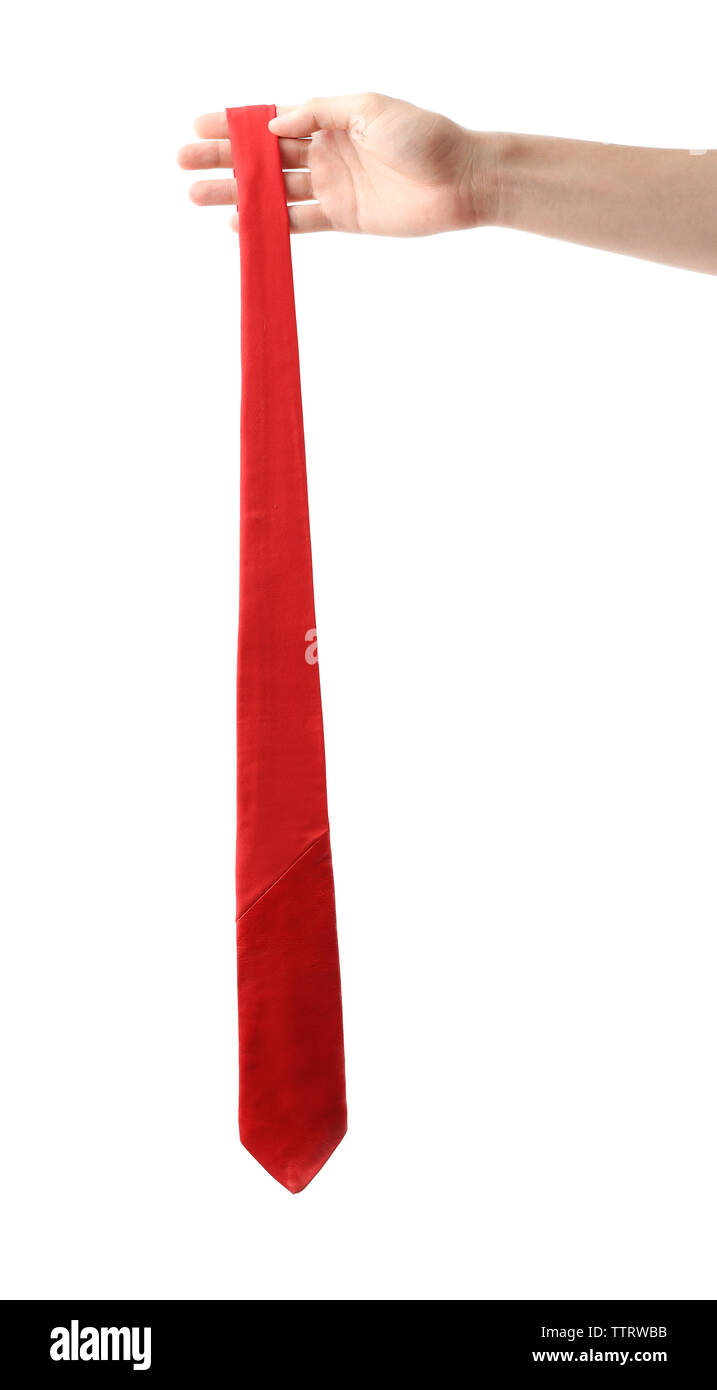 Female hand holding red tie, isolated on white Stock Photo - Alamy