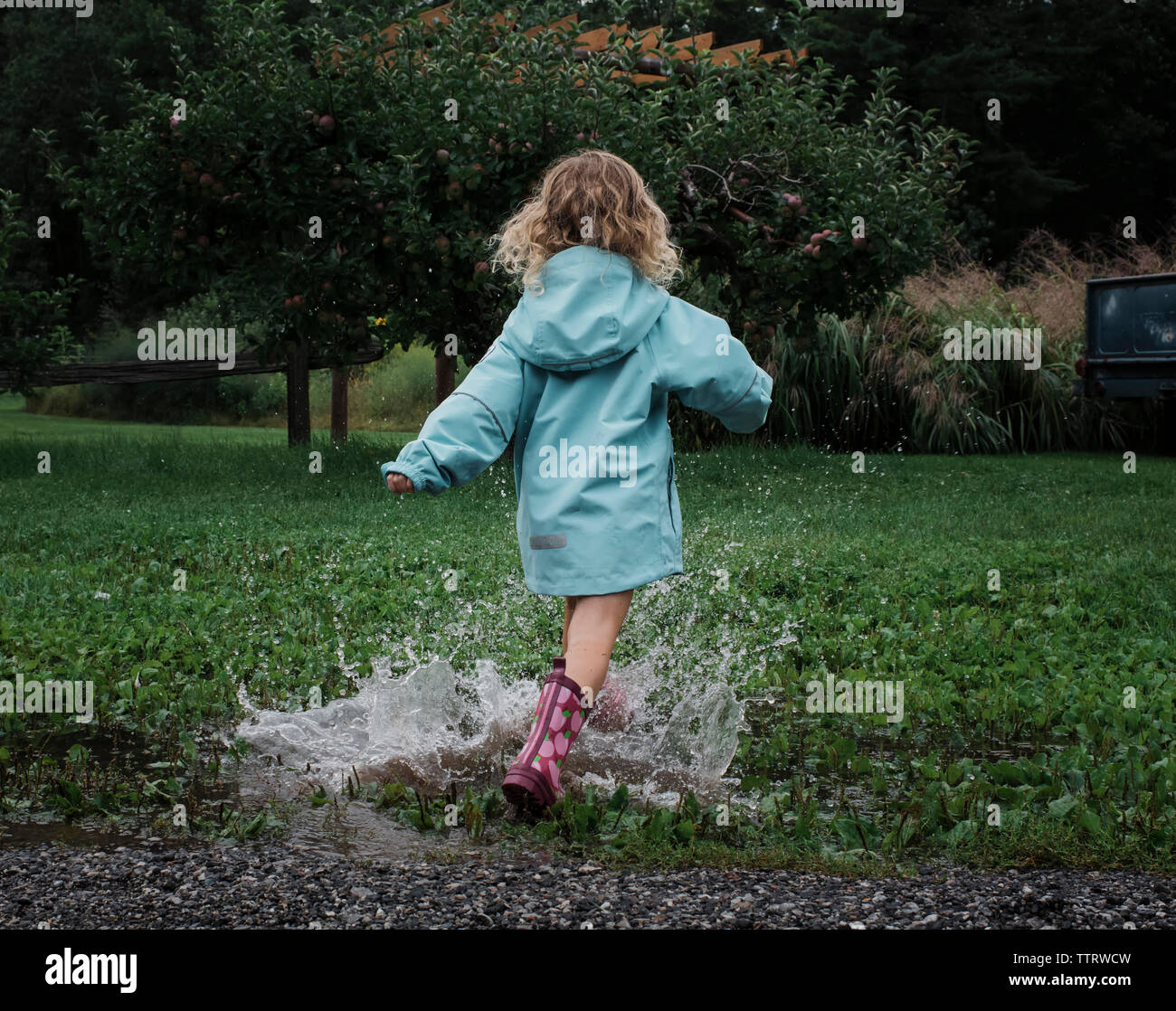 Girl splashing puddle hi-res stock photography and images - Alamy