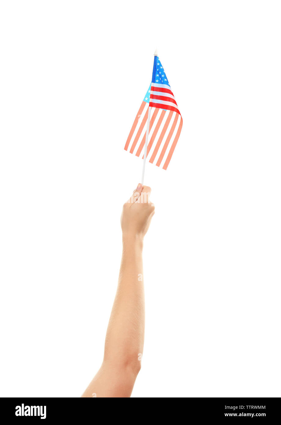 Female hand holding American flag, isolated on white Stock Photo - Alamy