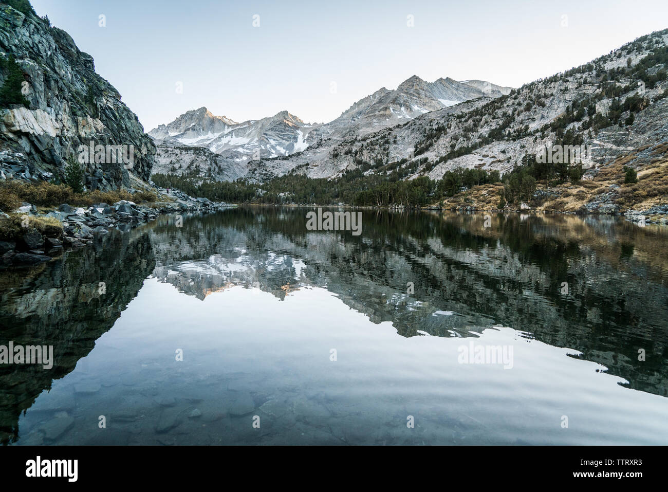 Panorama of Mountain Reflections in Alpine Lake in the Evening Stock ...
