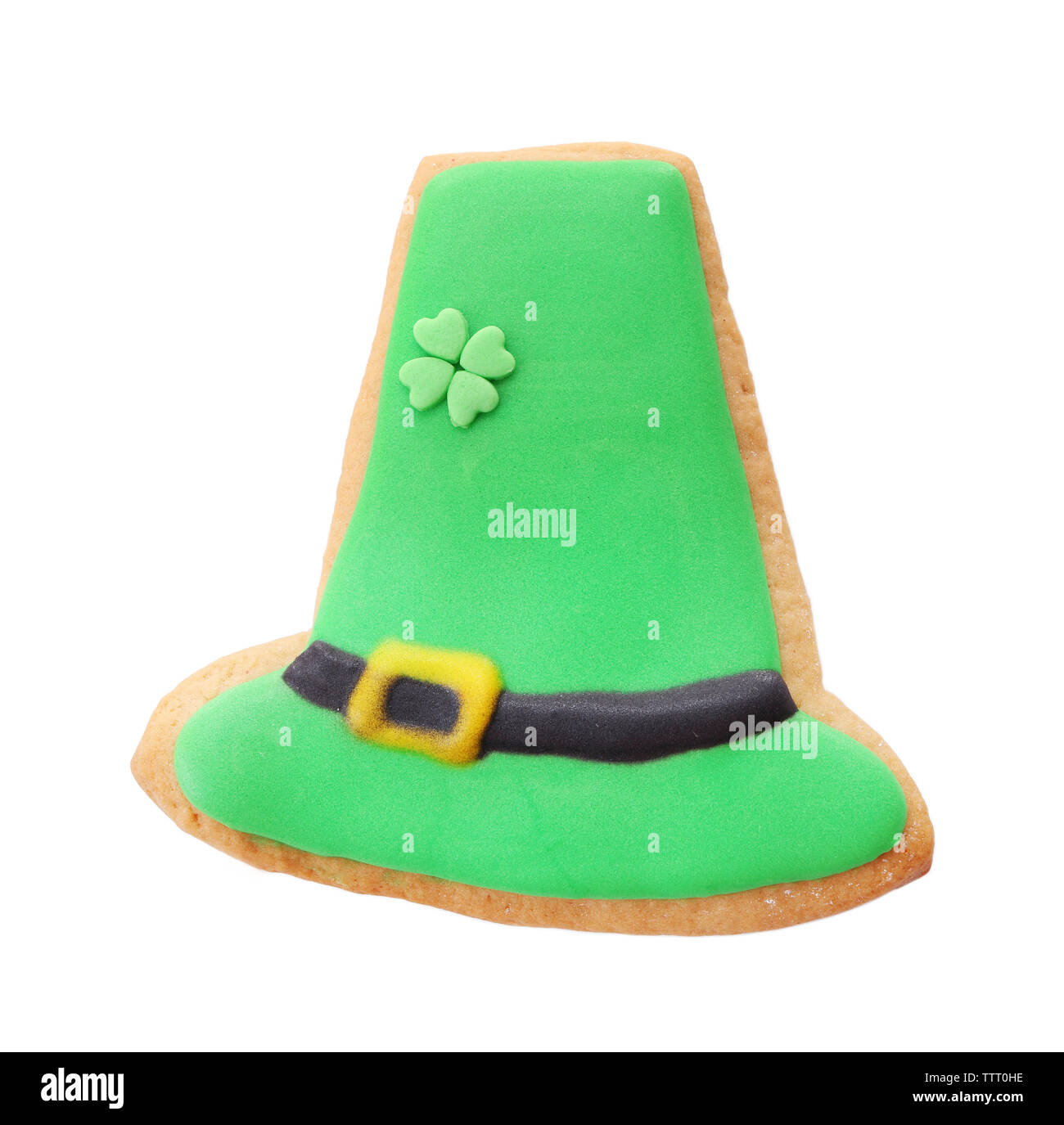 Tasty cookie in hat shape, isolated on white. Saint Patrics Day concept ...