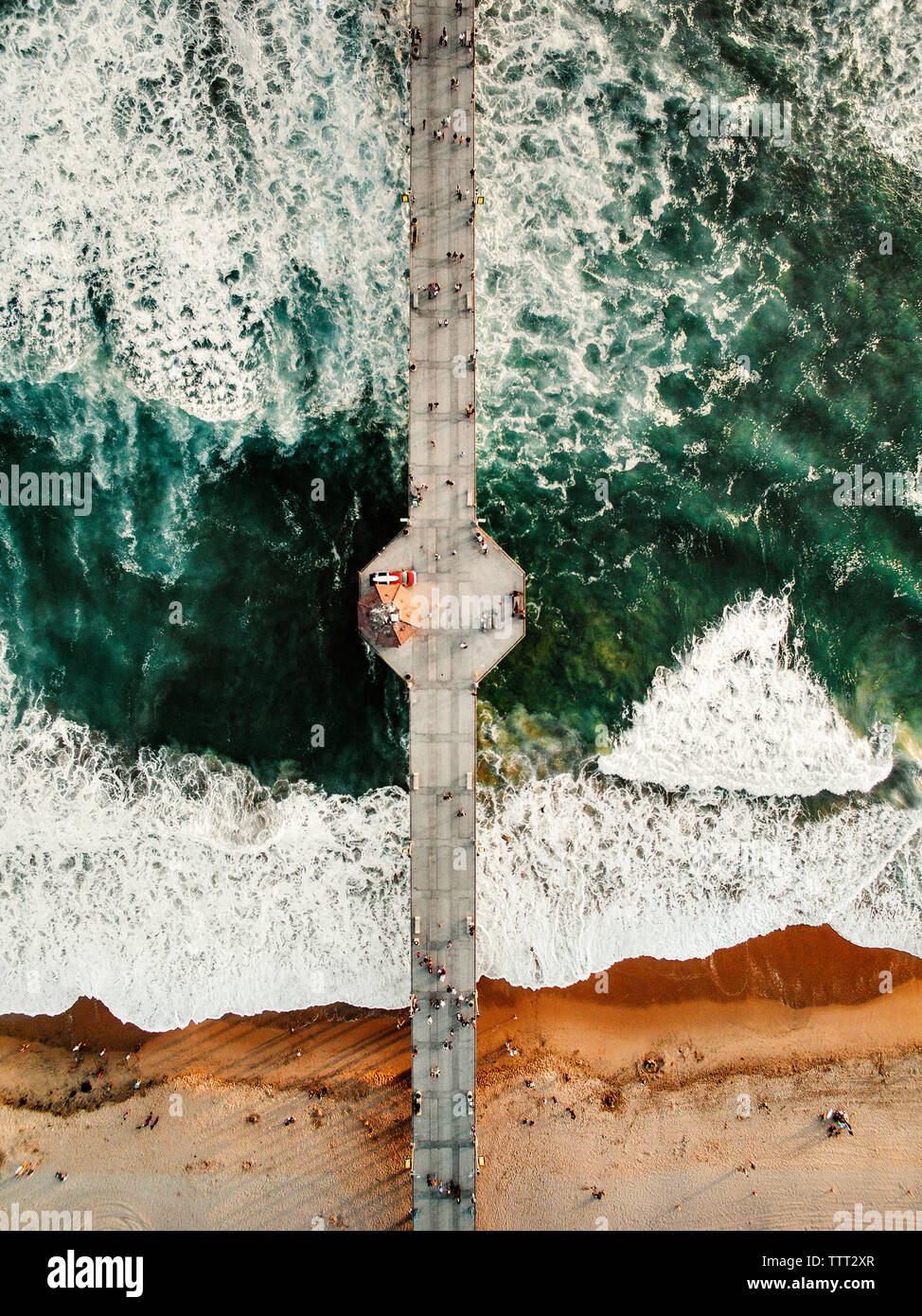 Overhead view of people on pier at Huntington Beach Stock Photo - Alamy