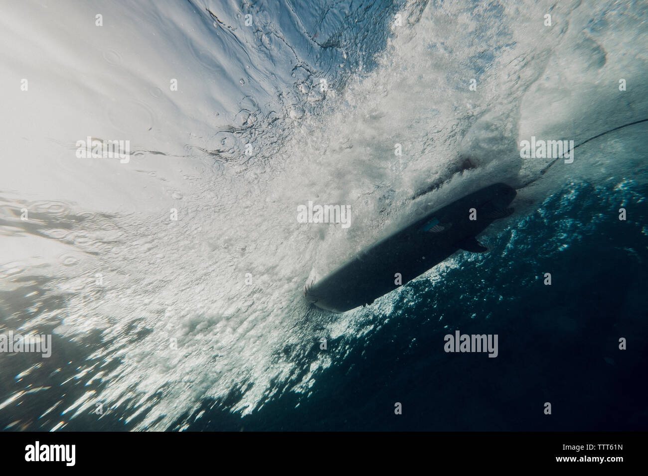 Low angle view of man surfing underwater in sea Stock Photo - Alamy