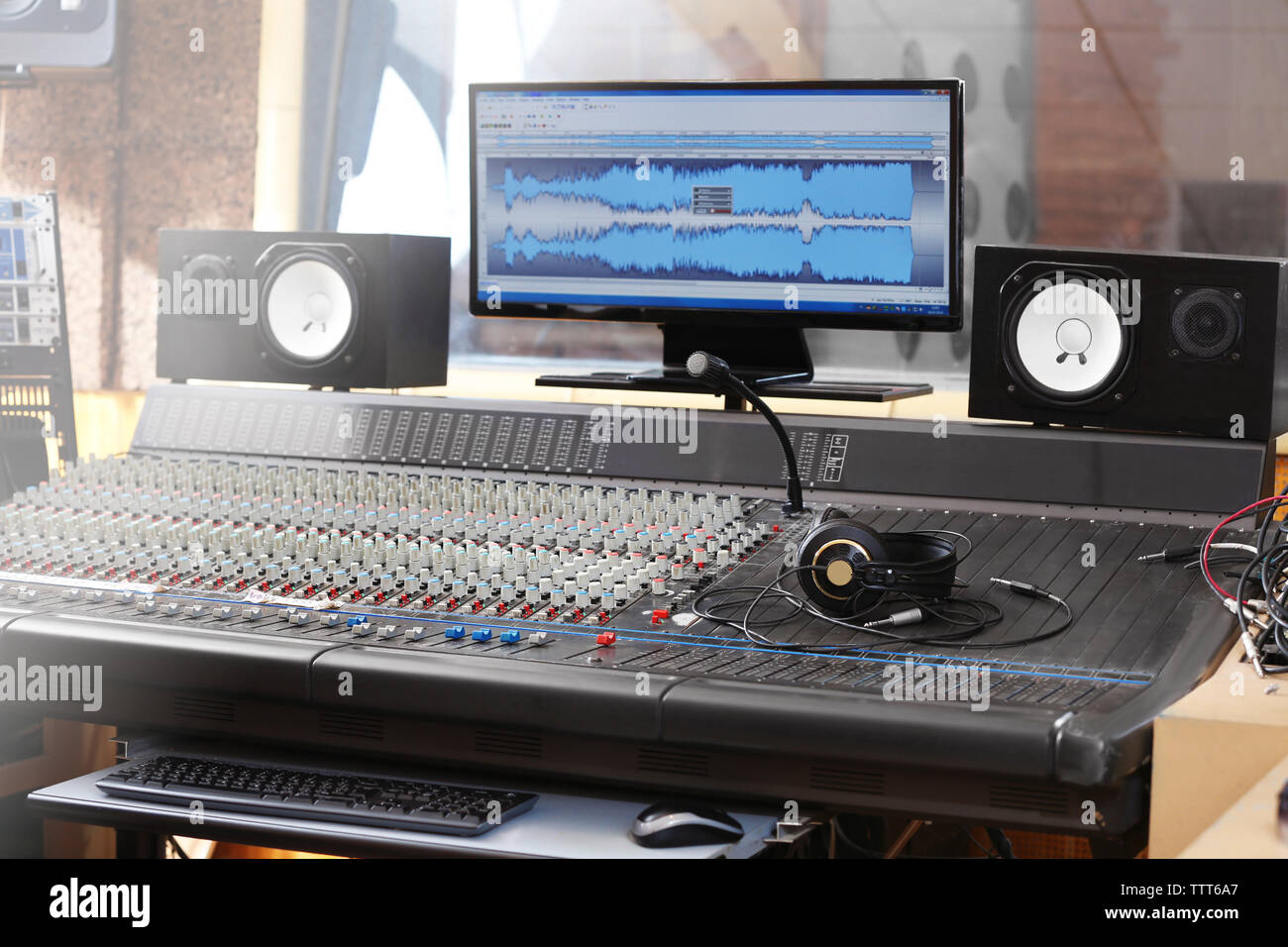 Sound engineer workplace in recording studio Stock Photo - Alamy