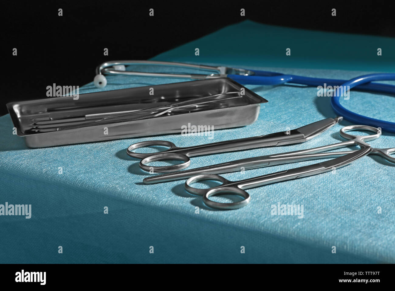 Surgery instruments on operating table Stock Photo - Alamy