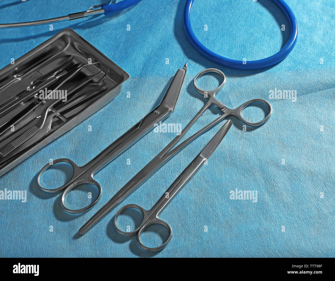 Surgery instruments on operating table Stock Photo - Alamy