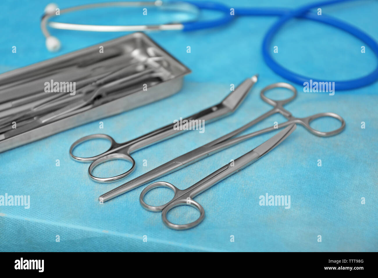 Surgery instruments on operating table Stock Photo - Alamy