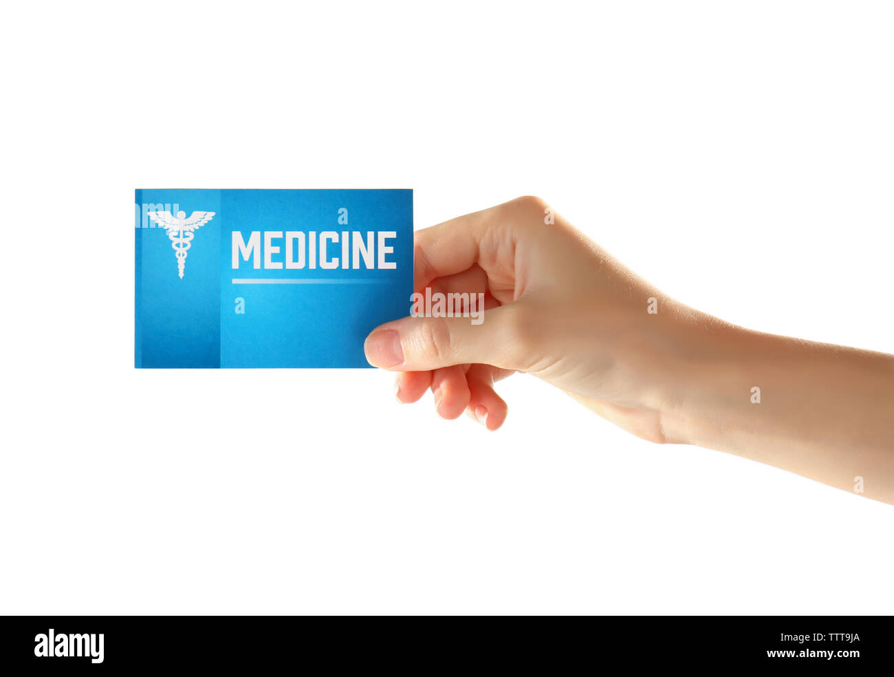 Hand holding card isolated on white Stock Photo - Alamy