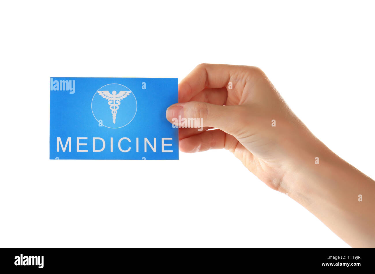 Hand holding card isolated on white Stock Photo - Alamy