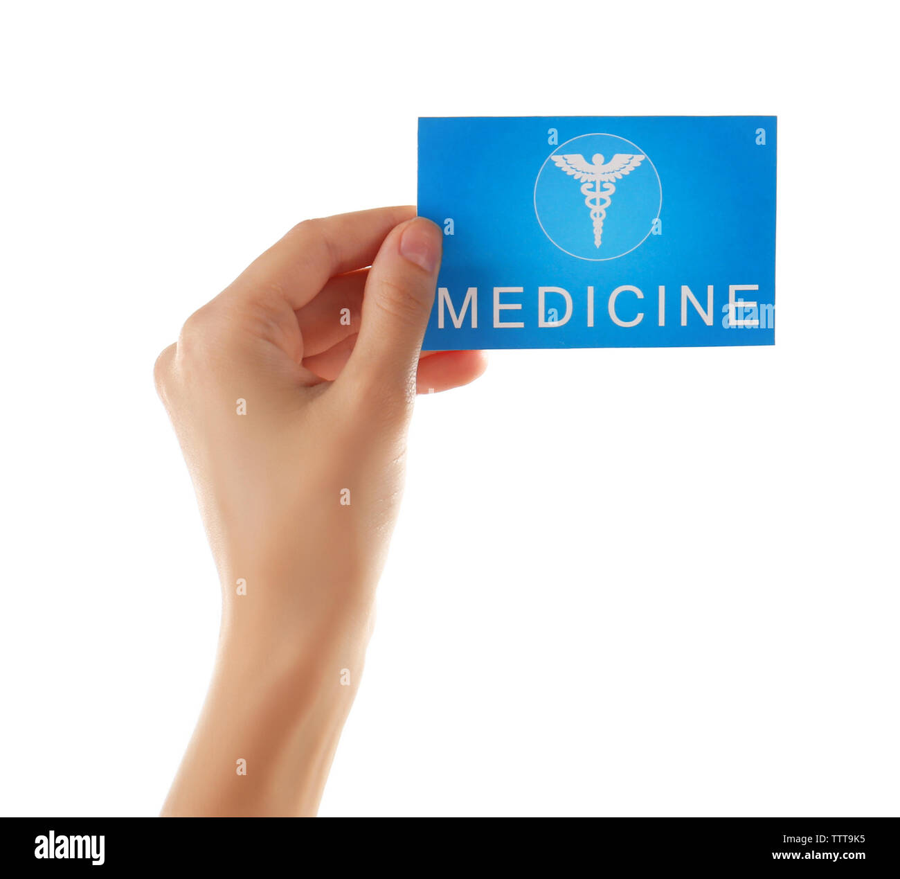 Hand holding card isolated on white Stock Photo - Alamy