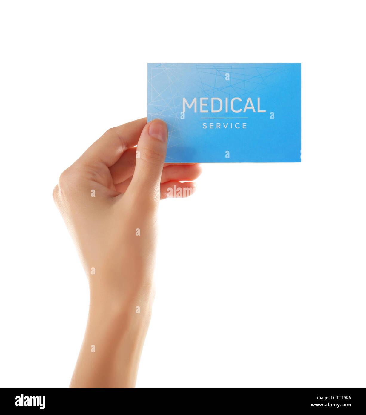 Hand holding card isolated on white Stock Photo - Alamy