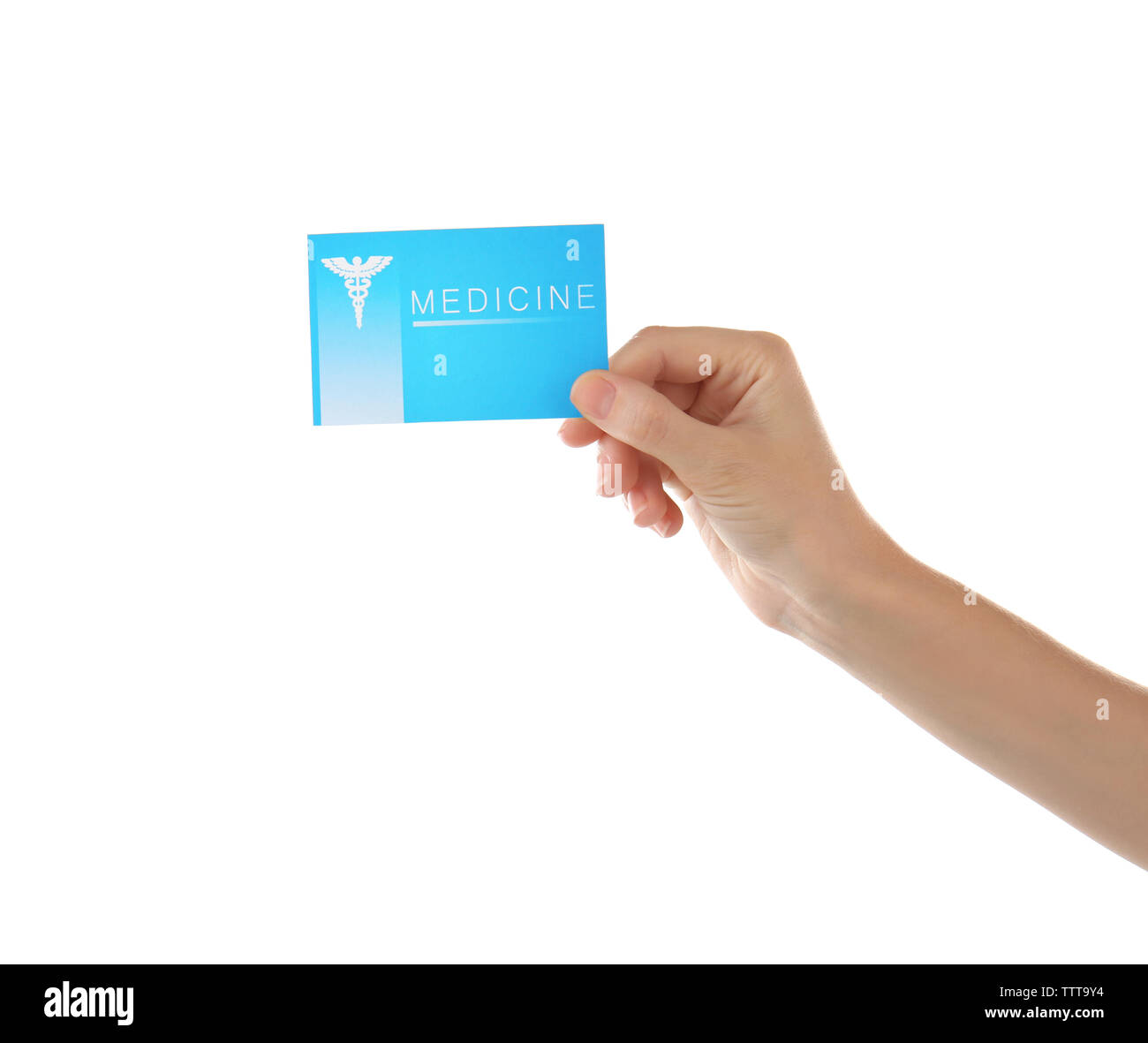 Hand holding card isolated on white Stock Photo - Alamy