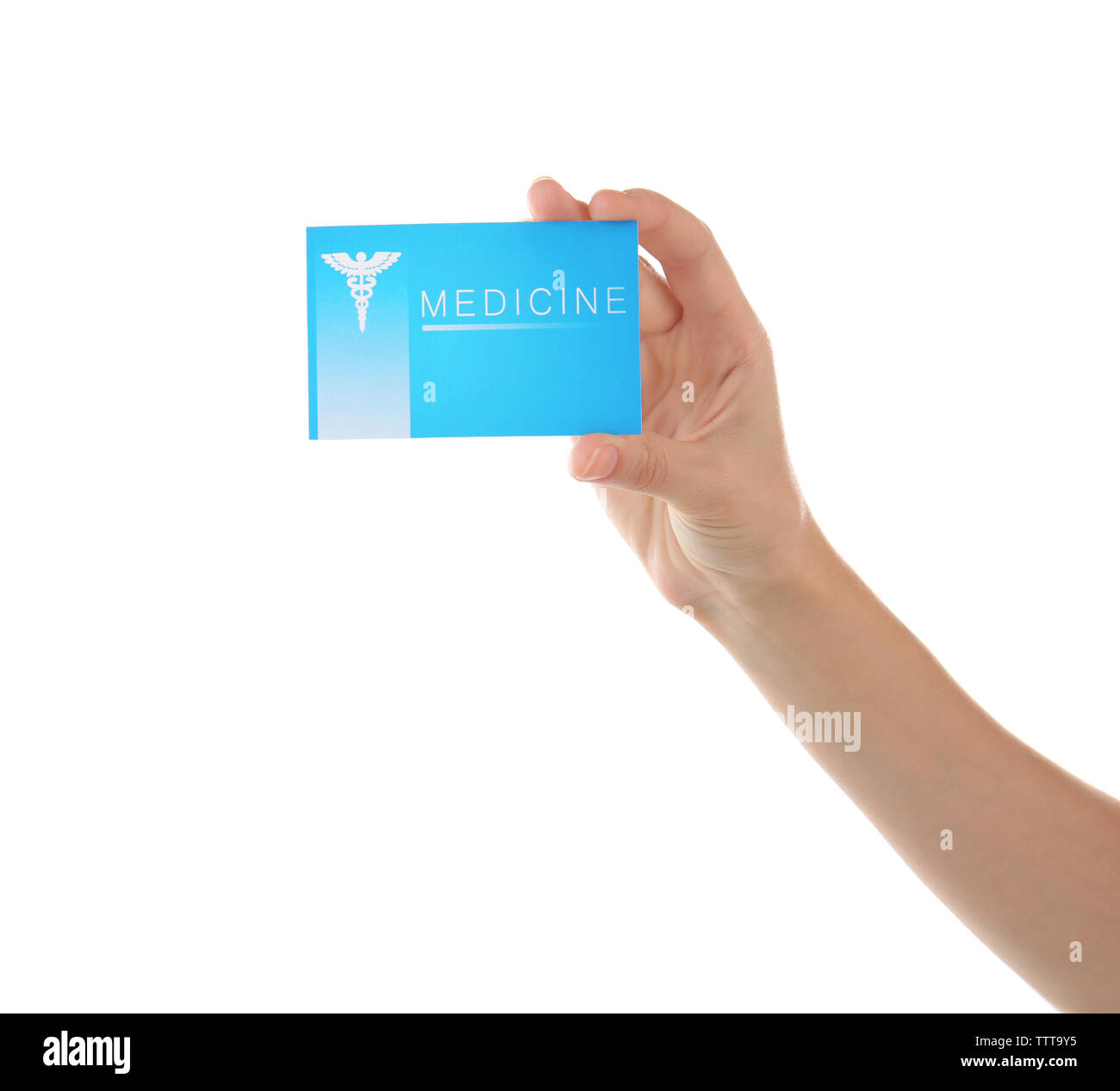 Hand holding card isolated on white Stock Photo - Alamy