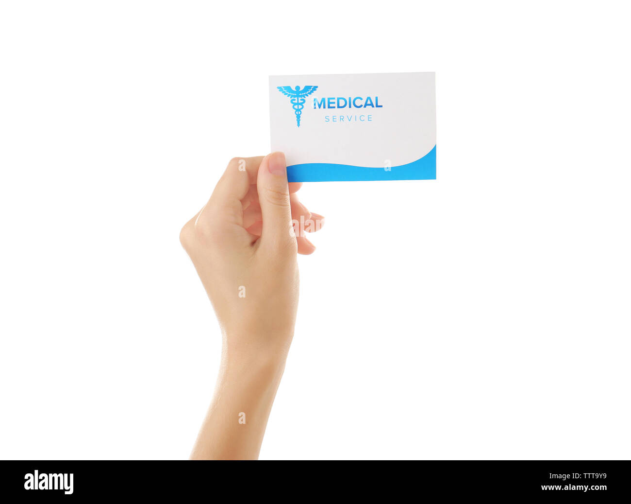 Hand holding card isolated on white Stock Photo - Alamy