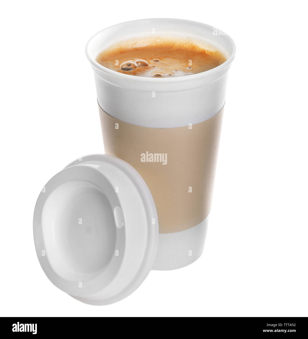 Coffee-to-go. Opened paper cup of coffee isolated on white Stock Photo ...