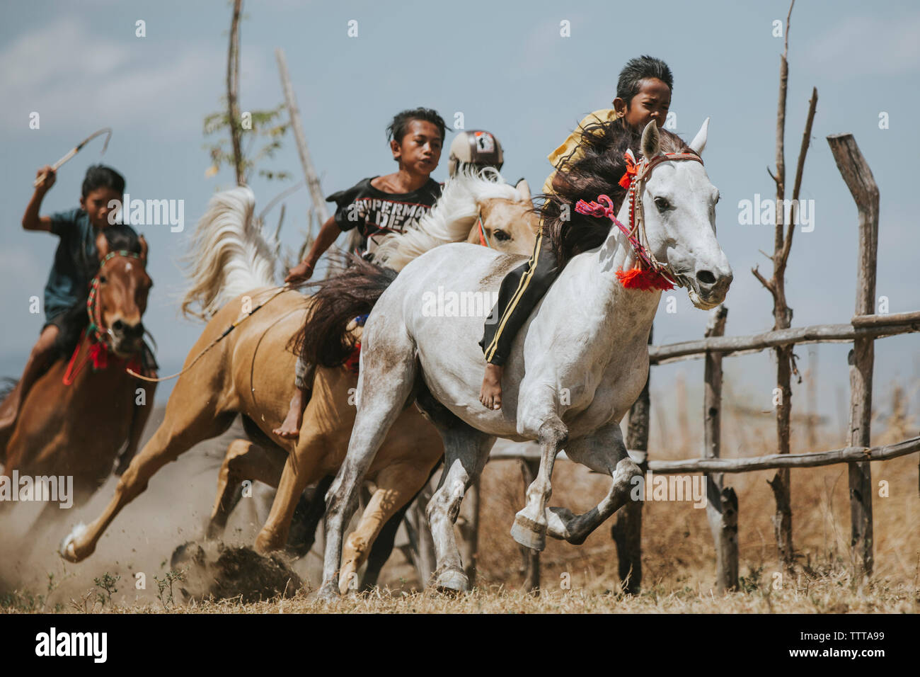 Jockeys riding racehorses during horse racing Stock Photo - Alamy