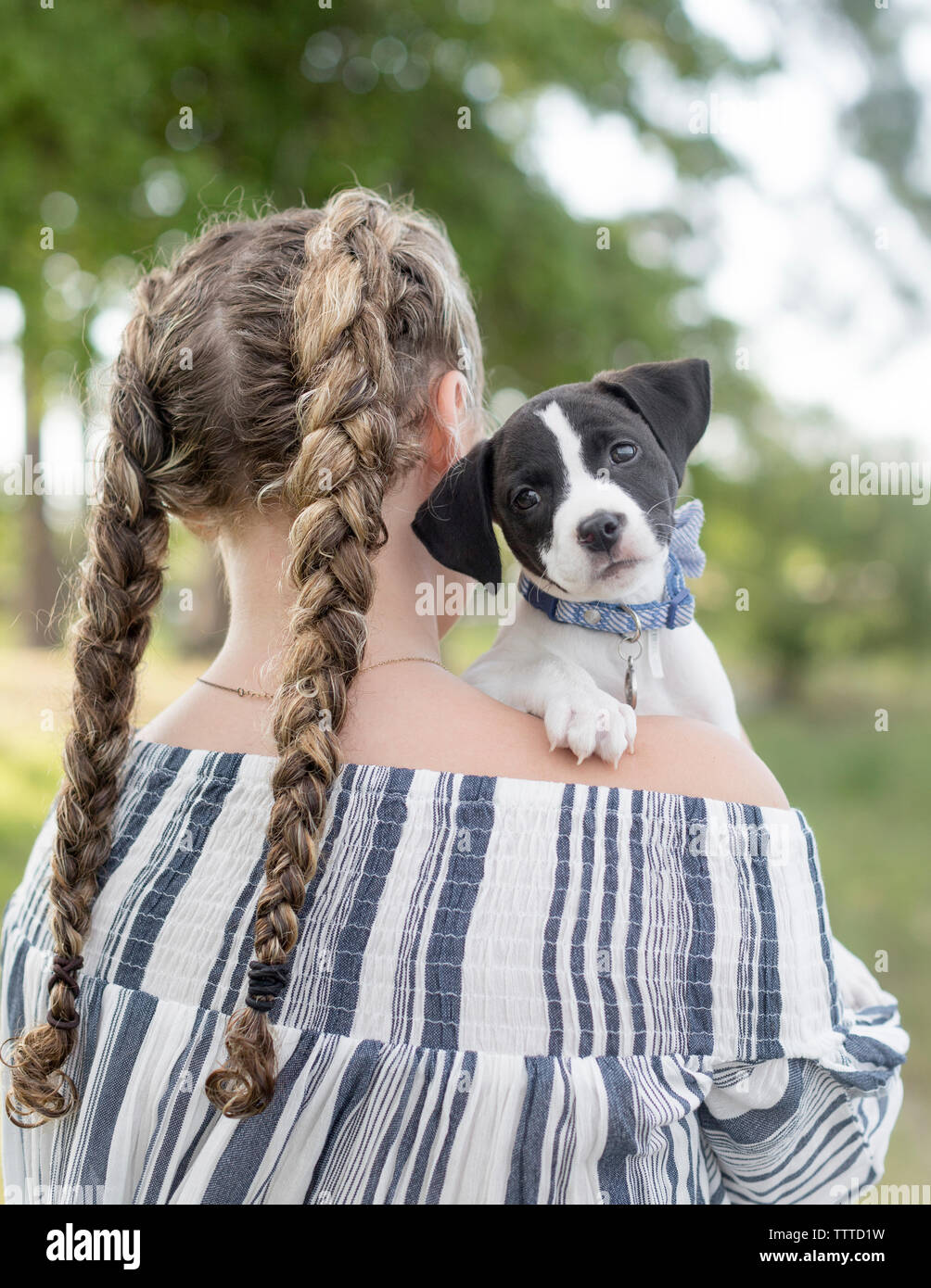 girl with holding dog over her shoulder Stock Photo - Alamy