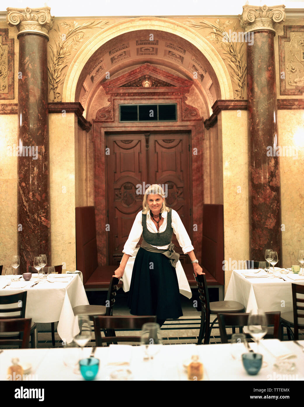 AUSTRIA, Vienna, a portrait of owner Veronika Doppler in the dining ...
