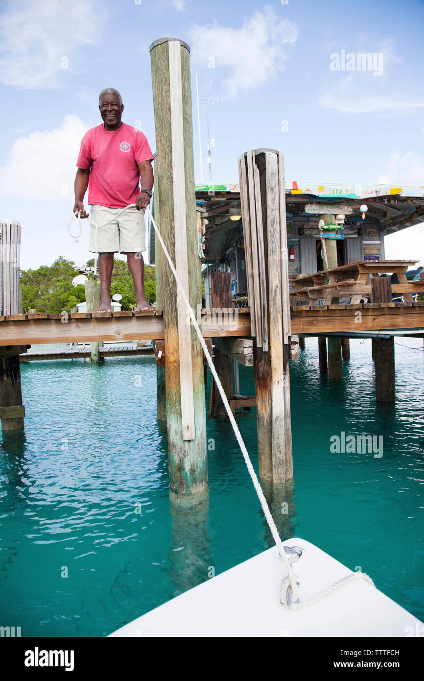 EXUMA, Bahamas. Tucker Rolle, owner of Compass Cay at the Compass Cay ...