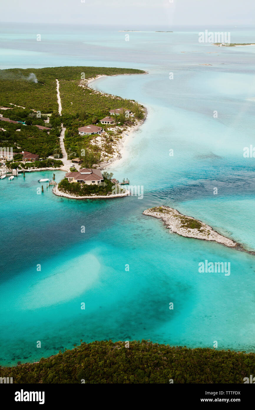 EXUMA, Bahamas. A view from the plane of the Fowl Cay Resort Stock ...