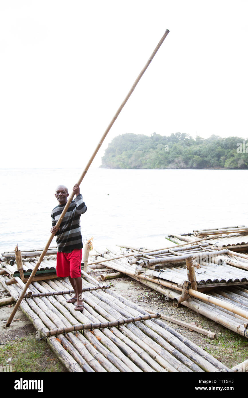 JAMAICA, Port Antonio. Local boatman Danny at the Blue Lagoon Stock ...