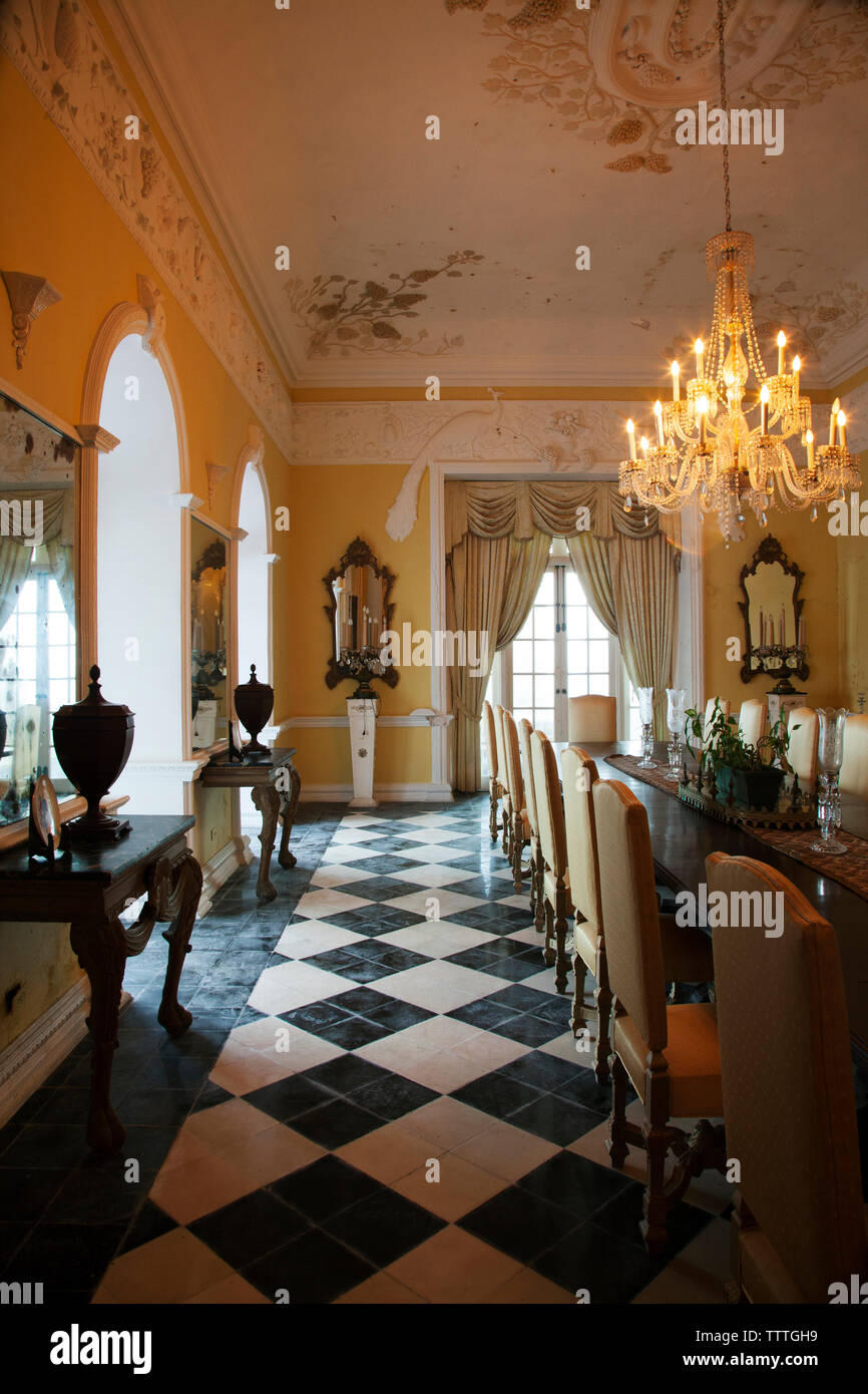 JAMAICA, Port Antonio. A dining room inside the Trident Castle Stock ...